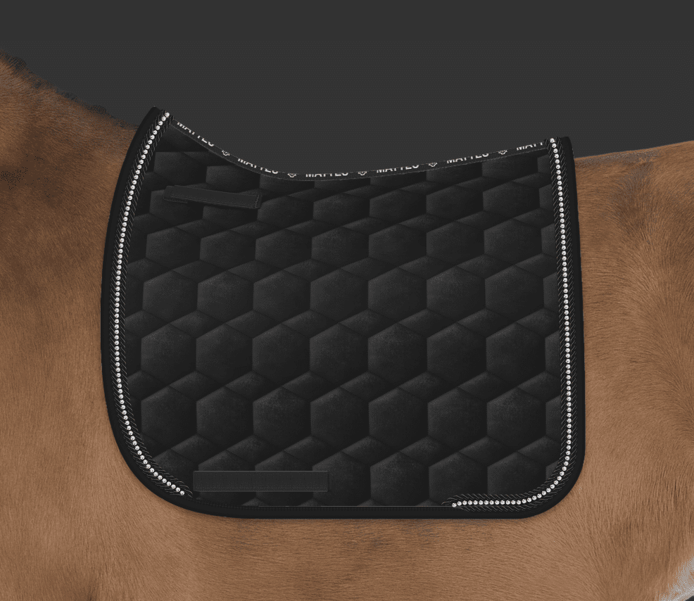 Mattes dressur underlag velvet Sort str L med sten Dansk Rideudstyr